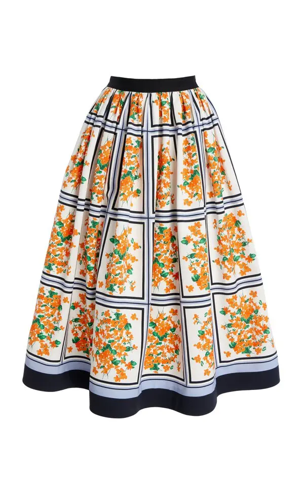 Carolina Herrera Cotton Faille Midi Skirt - Multi