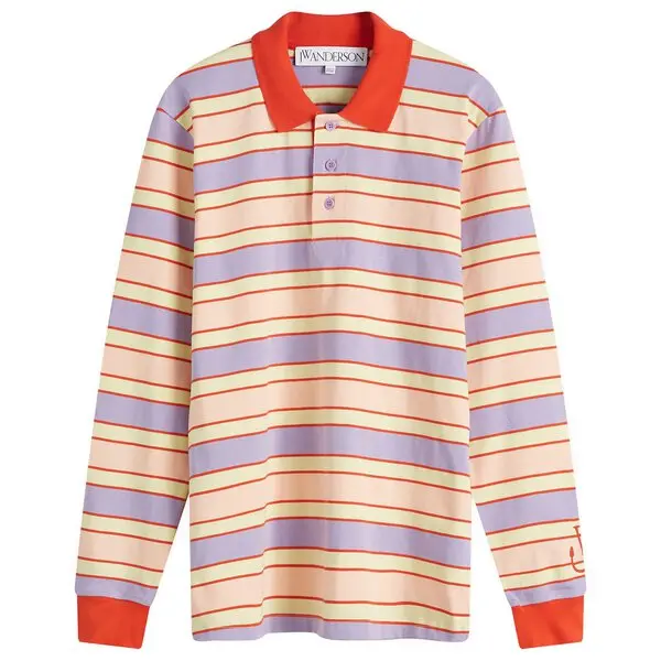 JW Anderson Striped Contrast Trim Long Sleeve Polo Top