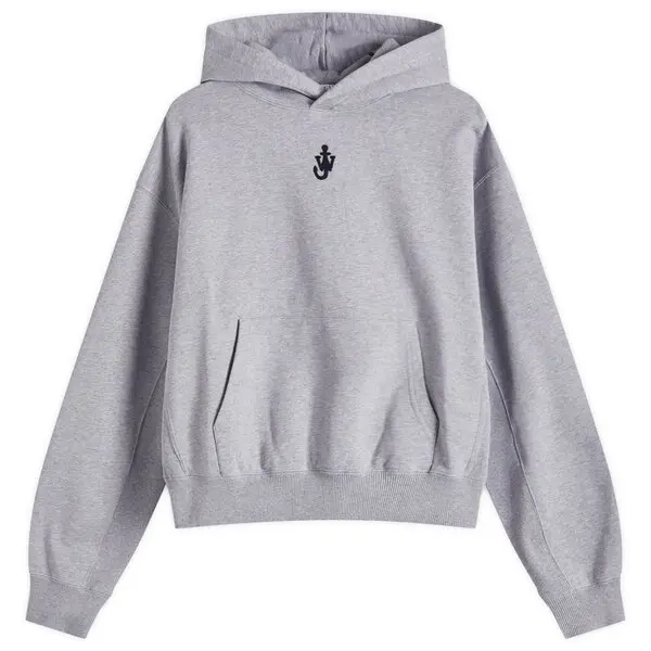 JW Anderson Anchor Embroidery Cropped Hoodie - Grey Melange