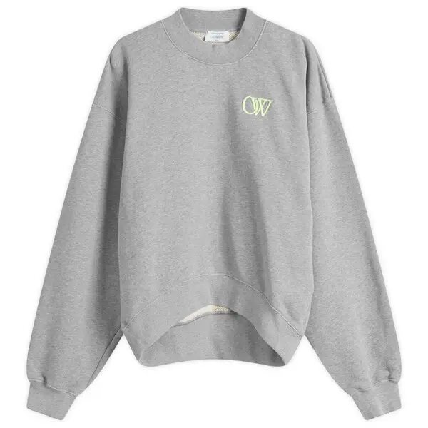 Off-White Embroidered Ow Over Crewneck Top - Grey Melange Lime Cream