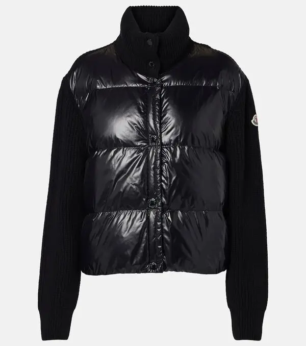 Moncler Down-paneled Virgin Wool Cardigan - Black