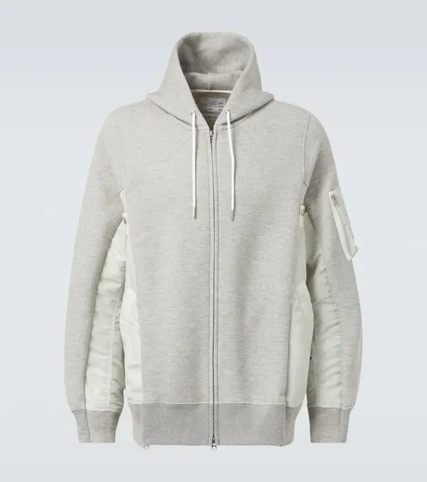 Sacai Cotton Jersey And Technical Twill Hoodie