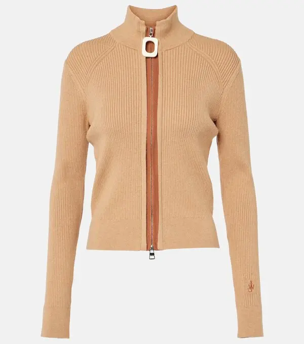 JW Anderson Ribbed Knit Zip-up Cardigan - Beige