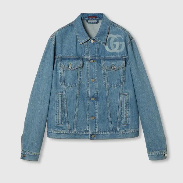 Gucci Lasered Double G Denim Jacket - Blue