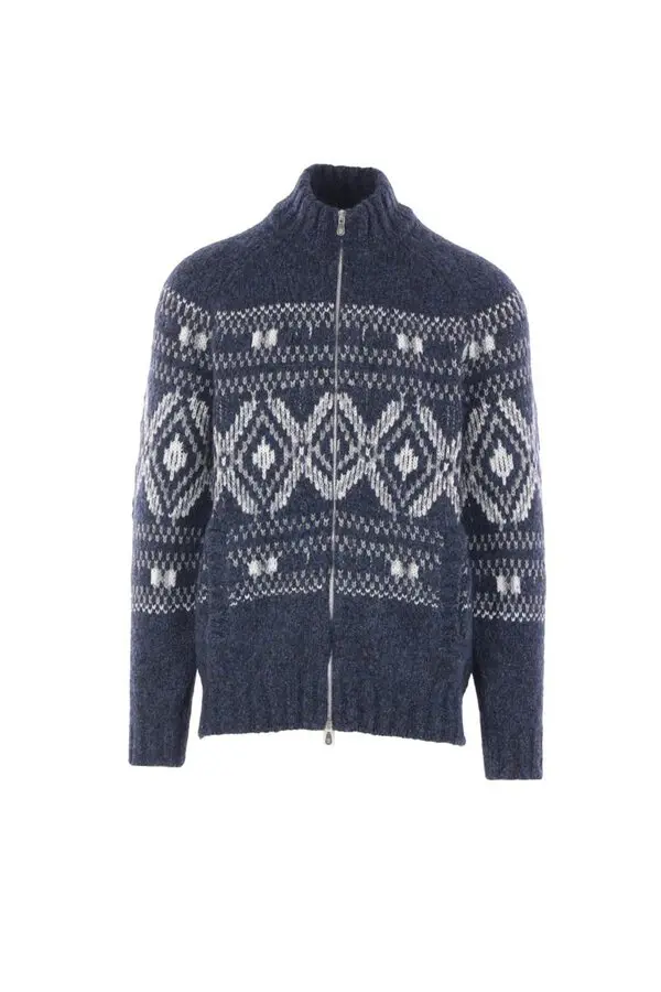 Brunello Cucinelli Knit Cardigan - Navy+panama+medium Gray