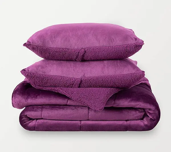 BERKSHIRE BLANKET Berkshire Reversible Velvetloft Sherpa Comforte R Set Full/qn