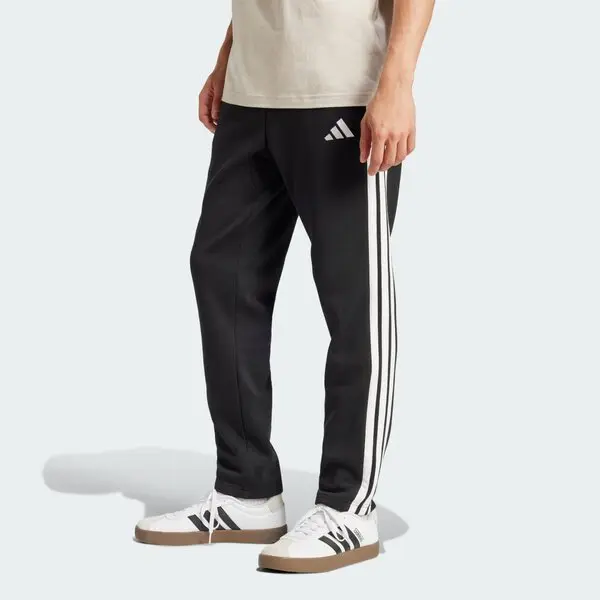 Adidas Essentials 3-stripes Fleece Pants Open Hem Black - Black / White