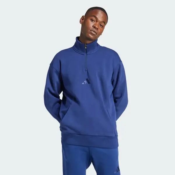 Adidas All Szn Fleece 1/4-Zip Crew Sweatshirt In Dark Blue 70