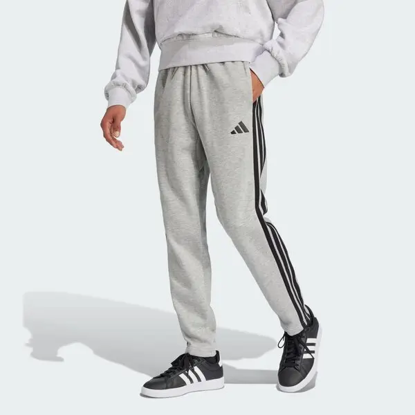 Adidas Essentials 3-stripes Open Hem Fleece Pants - Medium Grey Heather / Black