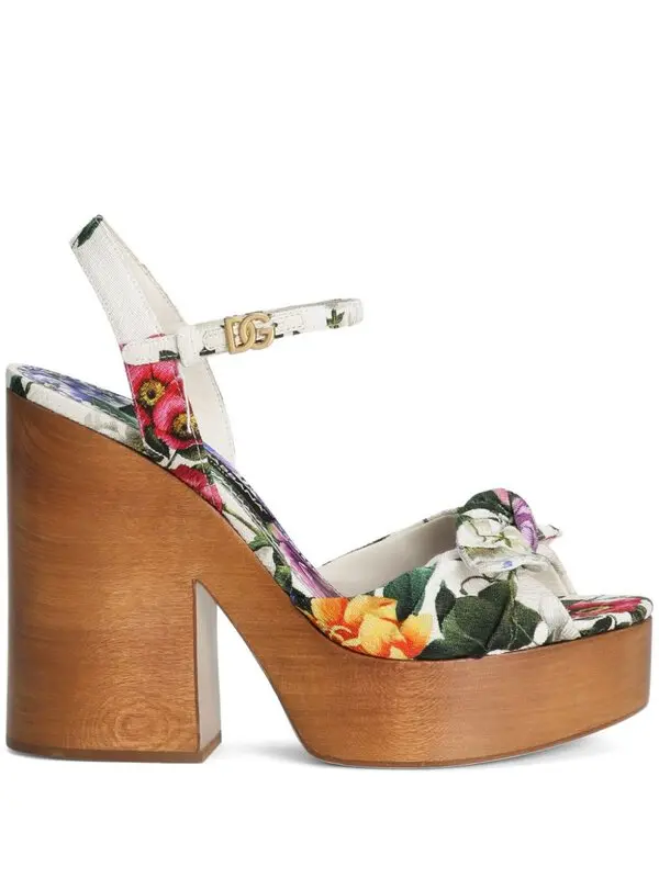 Dolce & Gabbana Floral-print Platform Sandals - White
