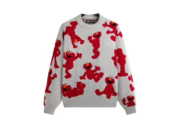 Kith X Sesame Street Elmo Intarsia Crewneck Sweatshirt - Light Heather Grey