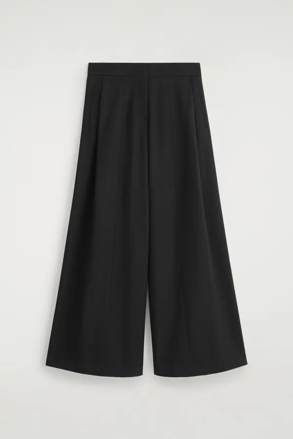 Cos Relaxed Wool-blend Wide-leg Trousers - Black