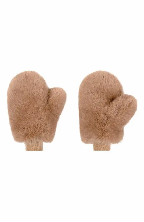 Cynthia Rowley Faux Fur Mittens - Camel