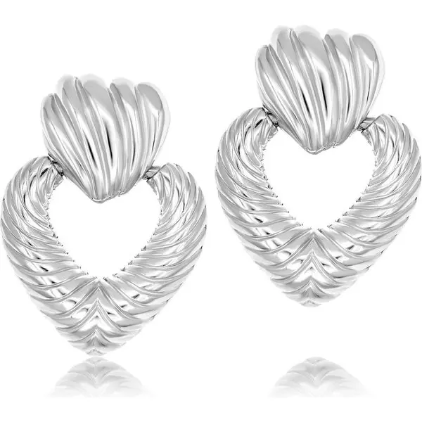 SHYMI Textured Heart Drop Earrings - Silver