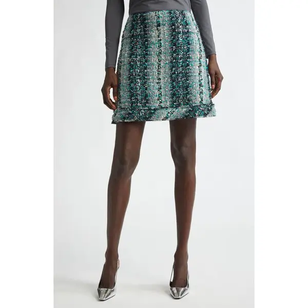 St. John Foiled Eyelash Tweed Miniskirt