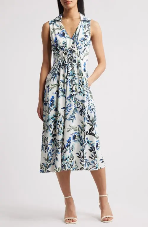 Connected Apparel Floral Sleeveless Midi Dress - Blue | Editorialist