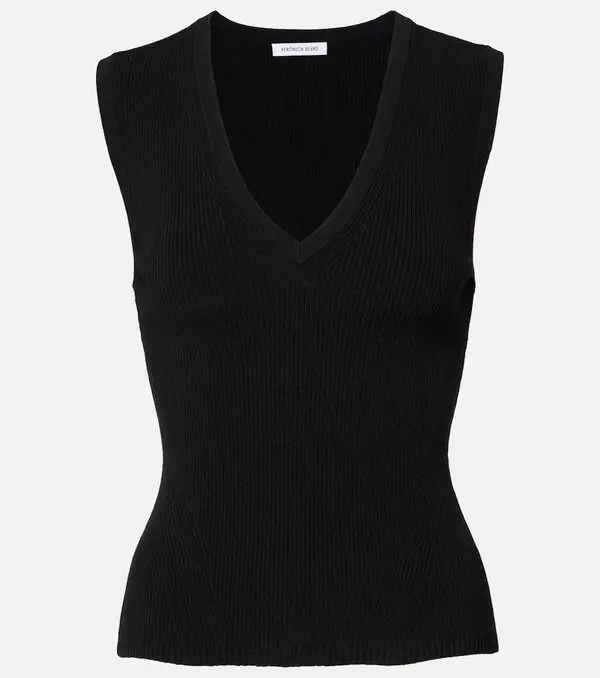 Veronica Beard Sid Ribbed-knit Top - Black