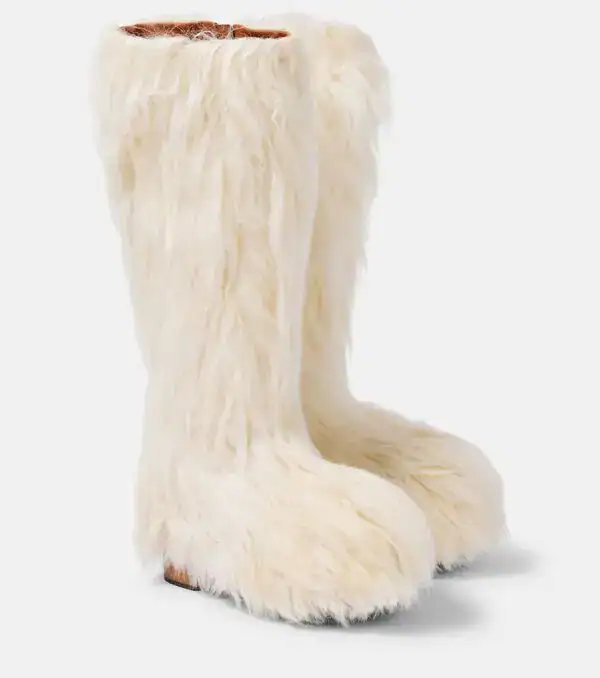 Acne Studios Faux Fur Knee-High Boots In White 30% Off