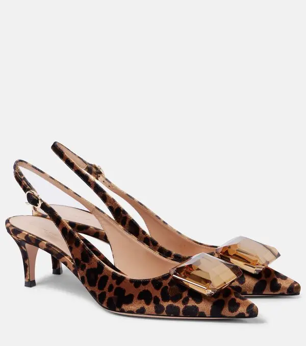 GIANVITO ROSSI Jaipur 55 Leopard-print Slingback Pumps - Multicoloured