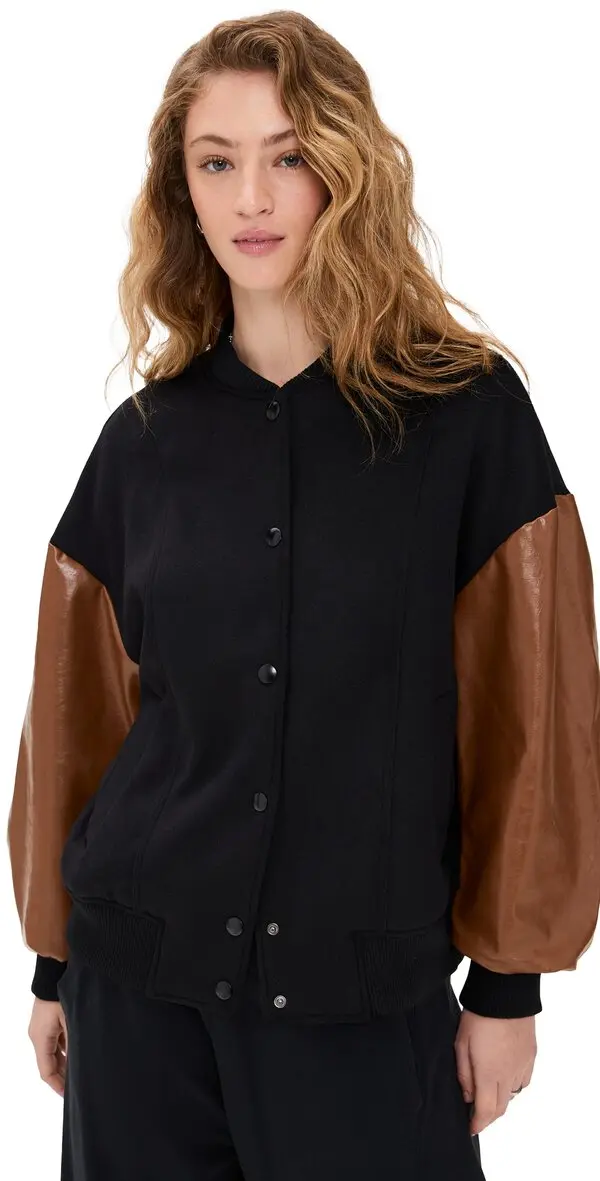 Line & Dot Varsity Jacket With Faux Leather Sleeves