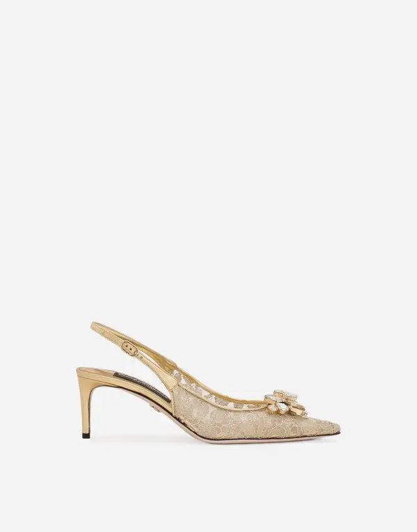 Dolce & Gabbana Lurex Lace Slingbacks - Gold