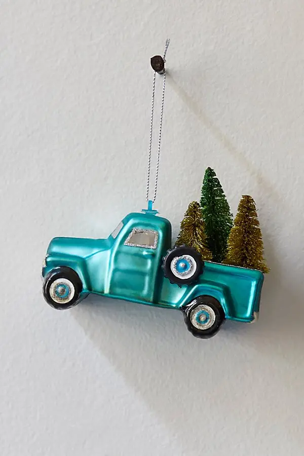 Free People Pick Up Truck With Trees Ornament - Turrquoise