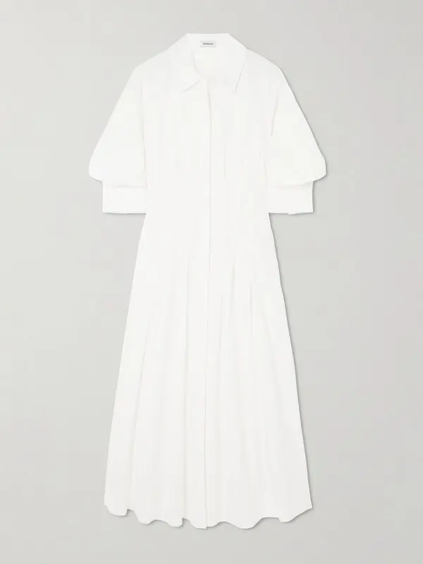 Simkhai Jazz Pleated Midi Shirt Dress - White