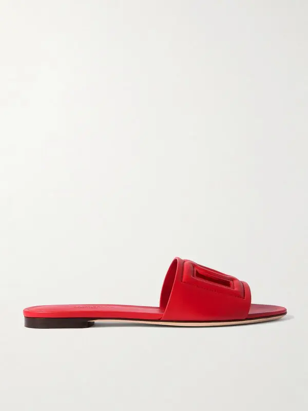 Dolce & Gabbana Bianca Cutout Leather Slides - Red