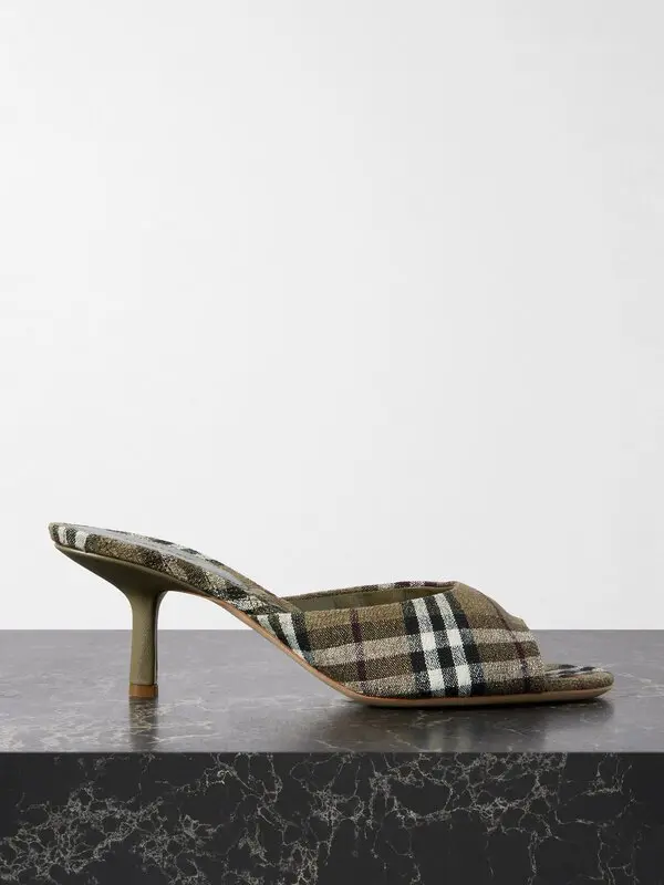 Burberry Checked Linen Mules - Brown