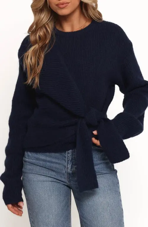 PETAL & PUP Ettie Side Tie Sweater - Navy
