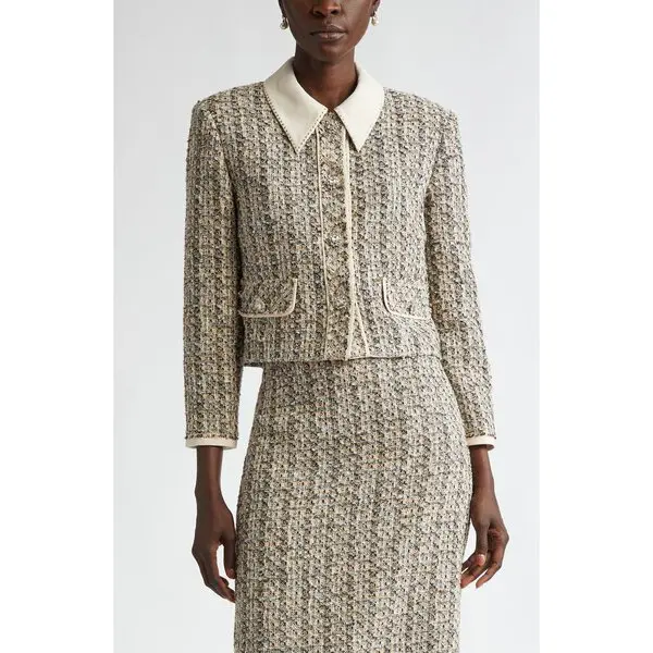 St. John Metallic Collage Tweed Crop Jacket