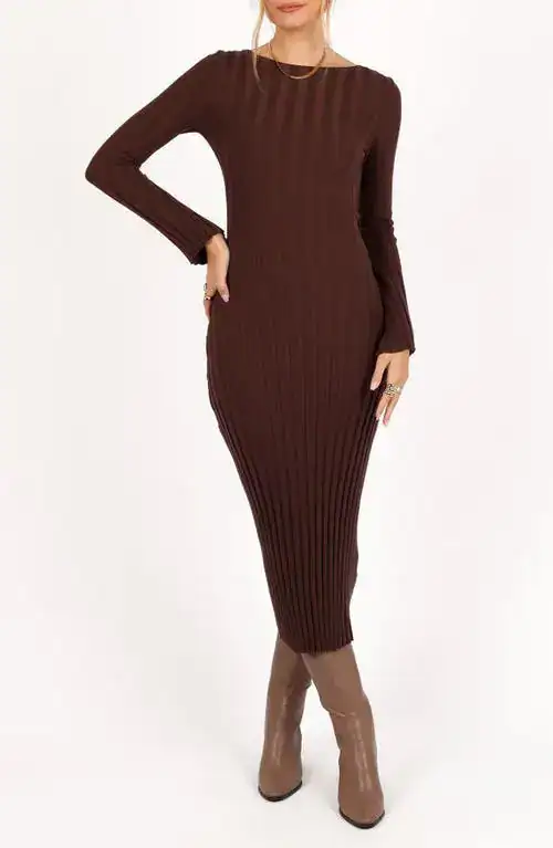 Petal & Pup Jolene Long Sleeve Rib Maxi Dress - Brown - 25% Off |  Editorialist