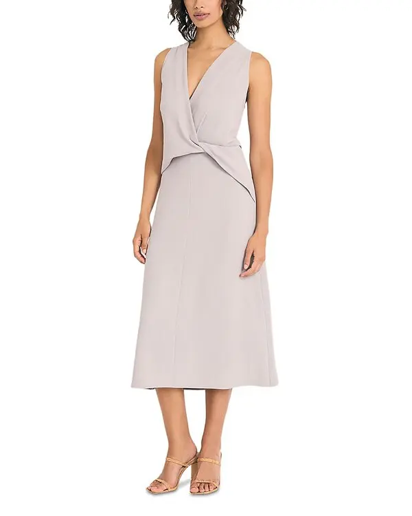 LUXELY Drape Front Dress - Dove Grey