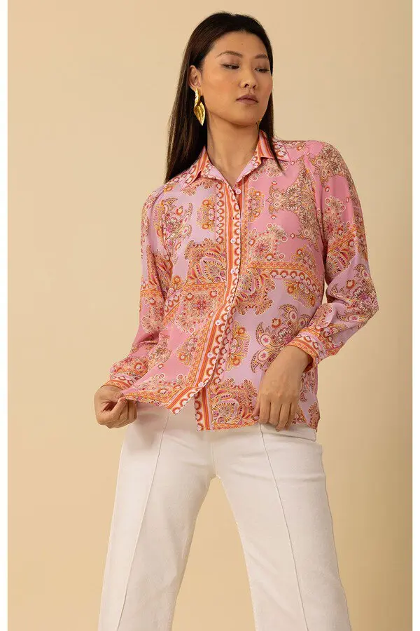 Hale Bob Madilynn Silk Blouse - Red / Orange