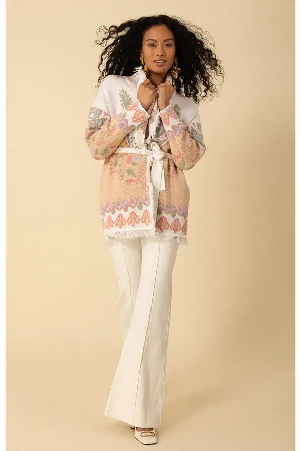 Hale Bob Irene Jacquard Wrap Sweater - Neutral