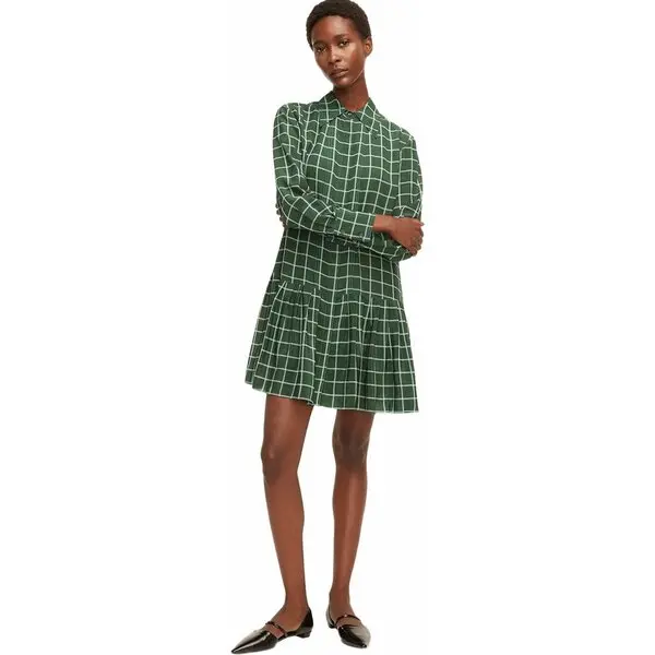 Rebecca Taylor Windowpane Silk Shirt Dress - Jasper Green Combo |  Editorialist