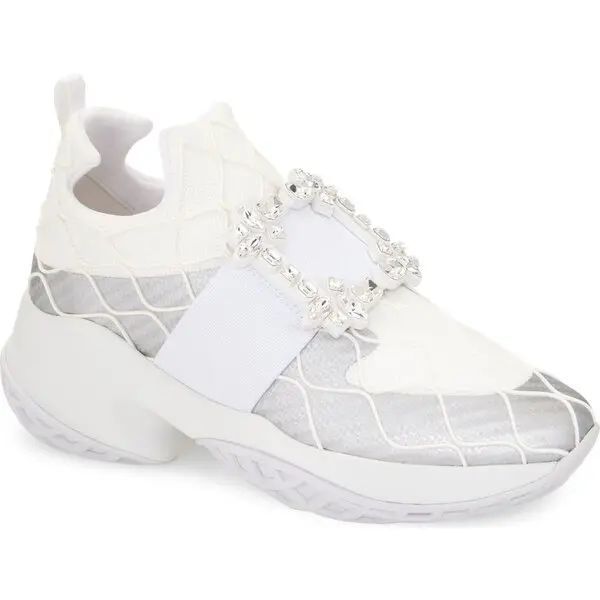 ROGER VIVIER Viv Run Crystal-embellished Sneakers - Argento/ Bianco