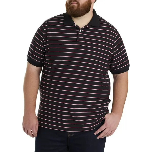 HARBOR BAY BY DXL Big & Tall Tri-color Striped Polo Shirt - Black Multi