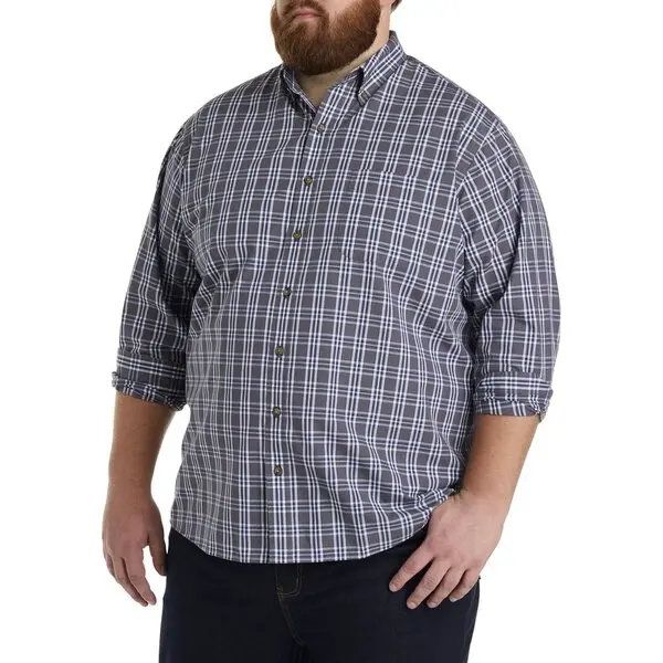 HARBOR BAY BY DXL Big & Tall Easy-care Small Plaid Sport Shirt - Grey Multi