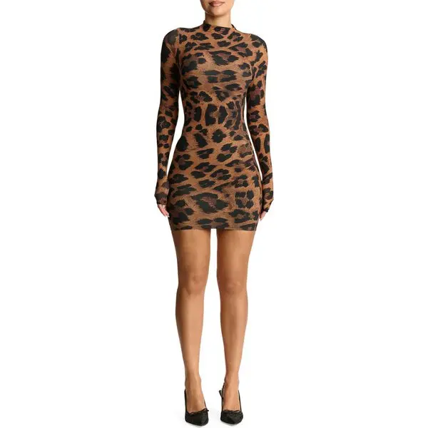 Naked Wardrobe Print Long Sleeve Mini Dress - Leopard