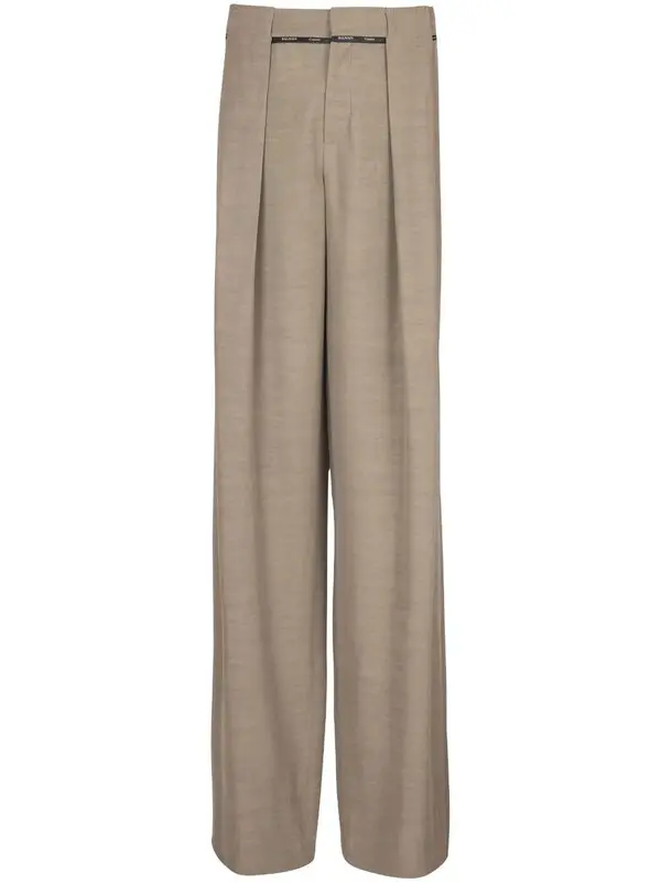 Balmain Pleated Wide Leg Trousers - Neutrals