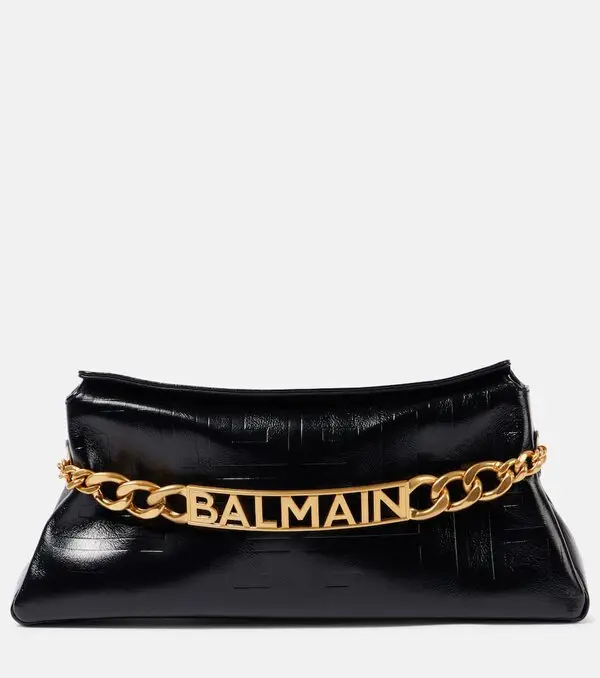 Balmain 1945 Pb Embossed Leather Clutch - Black