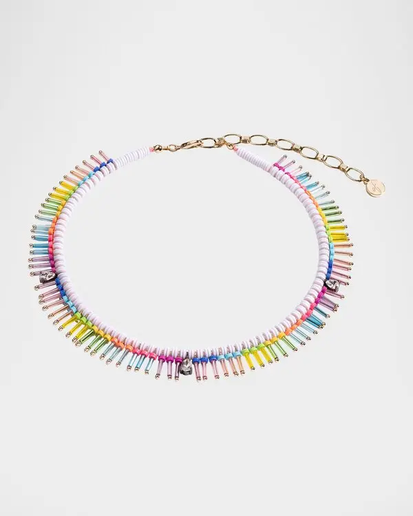 ELSIE FRIEDA Bugle Bead And Crystal Necklace - White