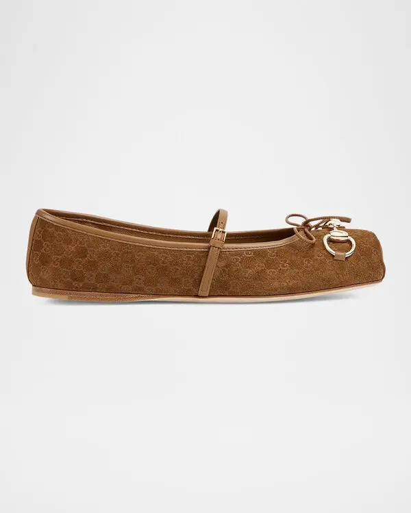 Gucci Gg Suede Horsebit Ballerina Flats - Cuoio Dafne