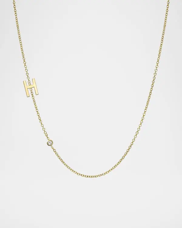 ZOE LEV 14k Asymmetrical Initial And Diamond Necklace