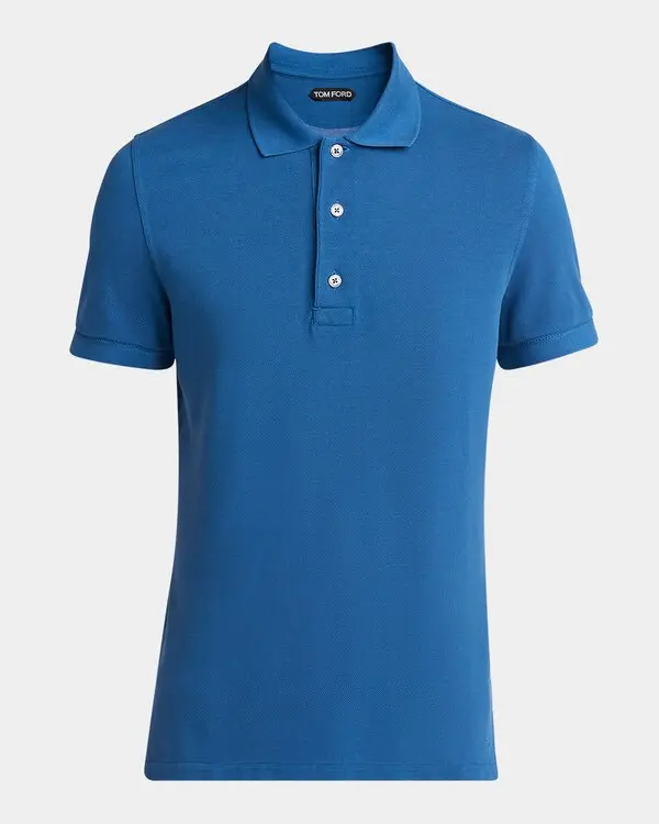 TOM FORD Lyocell Pique Polo Shirt - Denim Blue