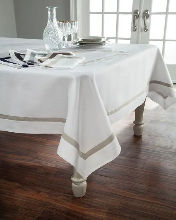 HOME TREASURES Fino Linen Tablecloth - White/steel Gray