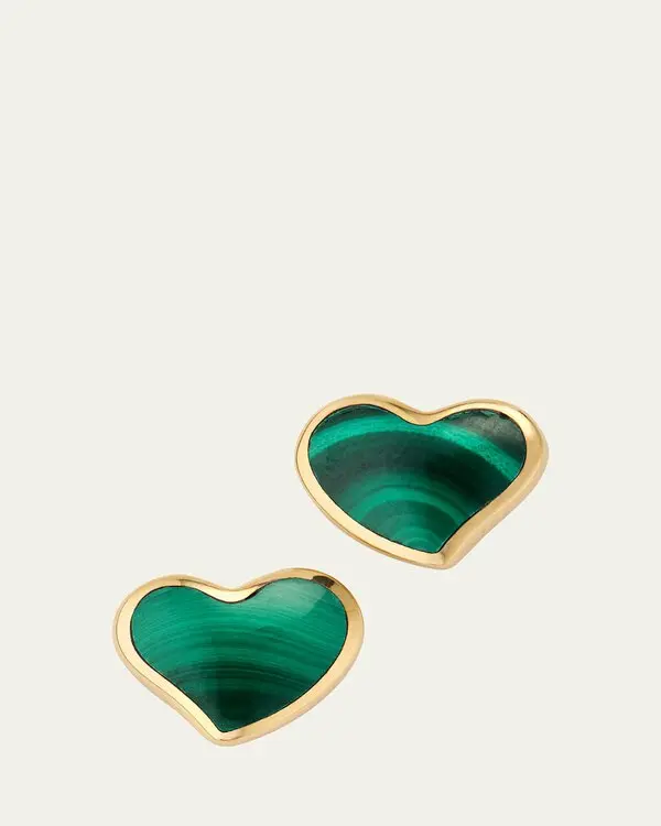 JAN LESLIE Heart Stud Earrings - Malachite