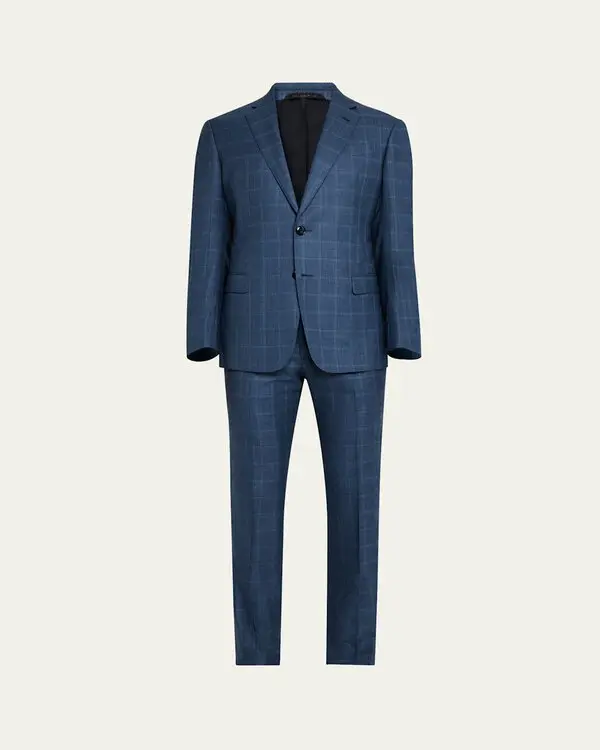 Giorgio Armani Blurred Windowpane 240g Suit - Blue