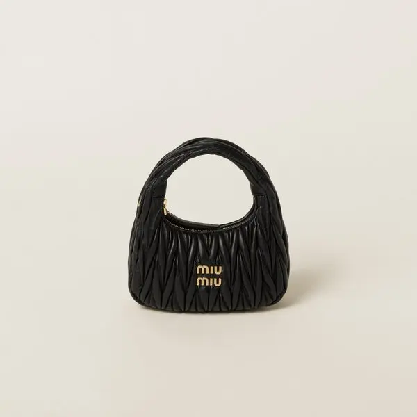 Miu Miu Wander Matelassé Nappa Leather Hobo Bag - Black